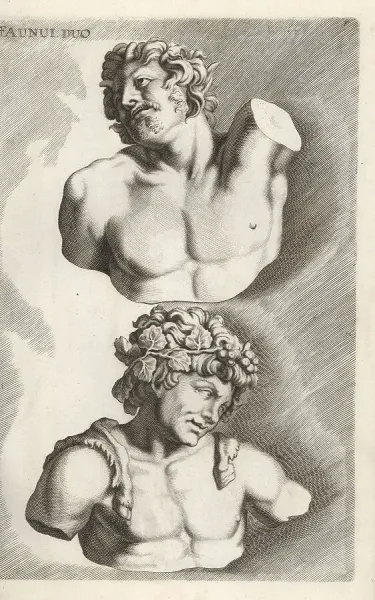 Busts of two fauns, one older Faunus or drunken Satyr