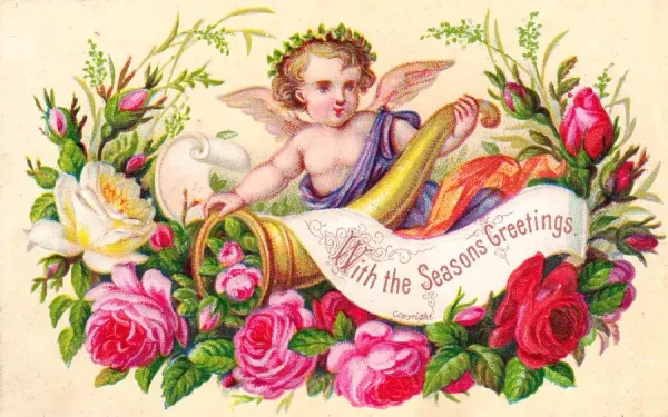 Cherub with pink roses on a Christmas card Our beautiful Wall Art and ...