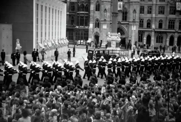 Coronation. Royal Marine Guard of Honour march past