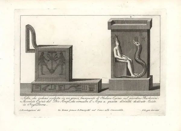 Egyptian chair and priest of the god Serapis with serpent