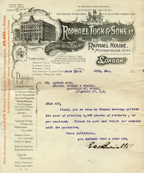 Illustrated headed letter, Raphael Tuck & Sons Ltd
