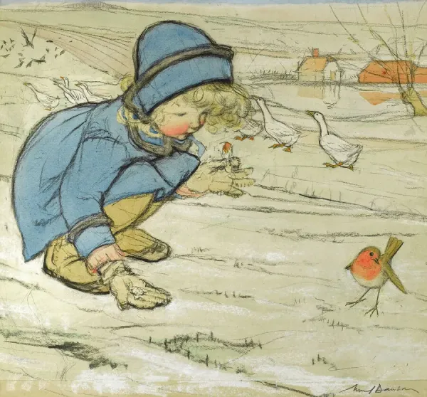 Little girl and robin by Muriel Dawson Our beautiful Wall Art and Photo ...
