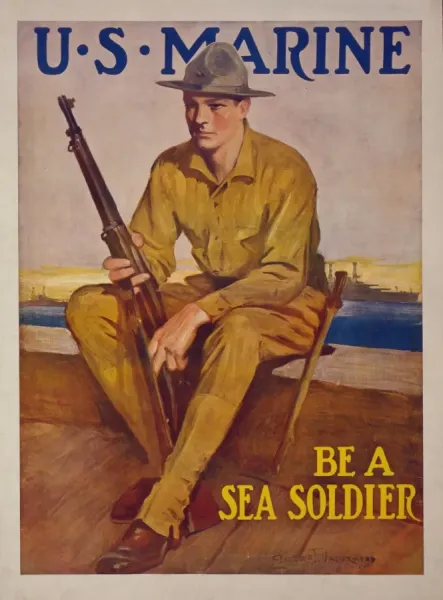 US Marine Be a sea soldier. Poster showing a marine with