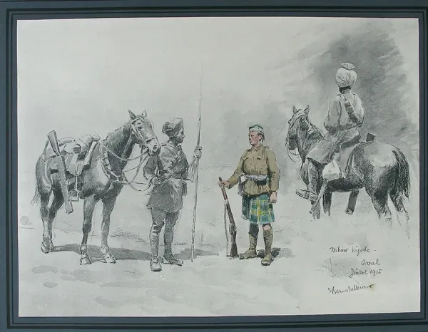 Mounted Indian Lancers at Arnel with a Scottish Highlander