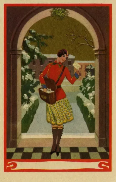 Postwoman. Illustration of postwoman from the 1920s in art