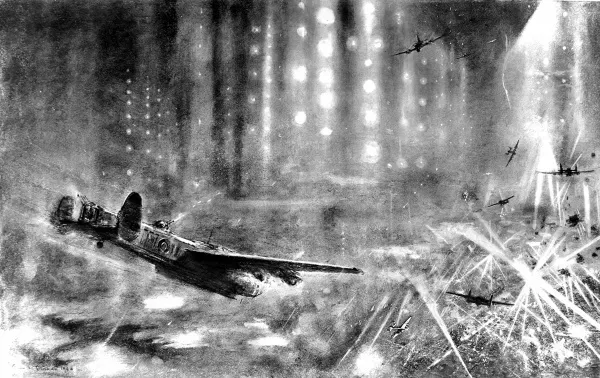 Lancaster-Bomber aus der RAF über Berlin im Zweiten