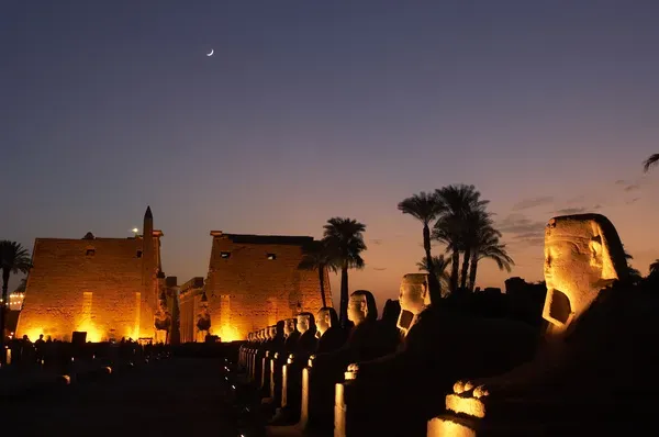 Temple of Luxor. Night view of the monumental entrance or