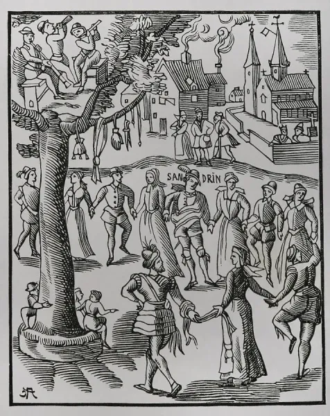 Village feast. Facsimile of an engraving from 1609