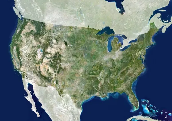United States Map And Satellite Image Large Canvas Wraps Current