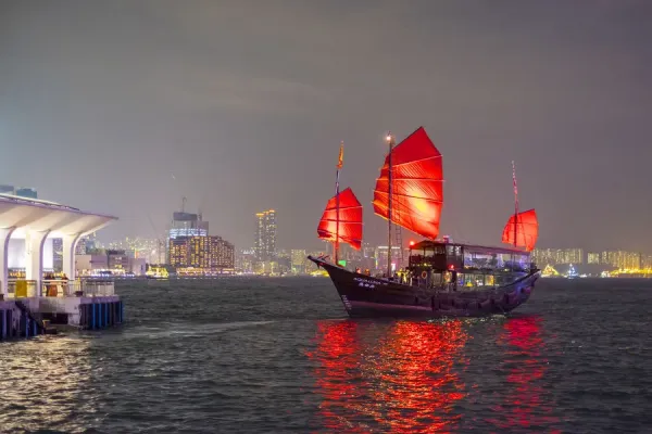 Chinese Junk At Night