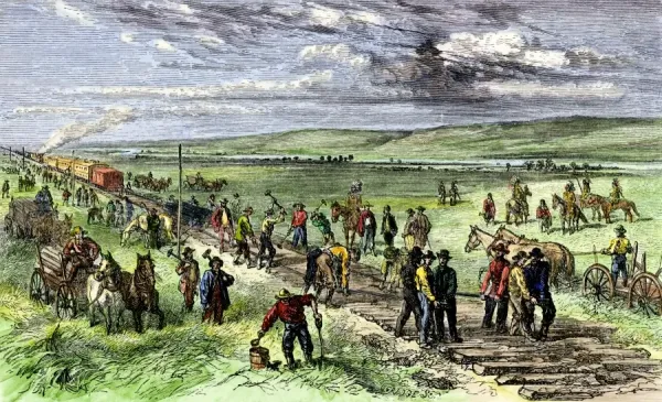 Transcontinental Railroad Clip Art 1860s ILLUSTRATION WORKERS LAYING