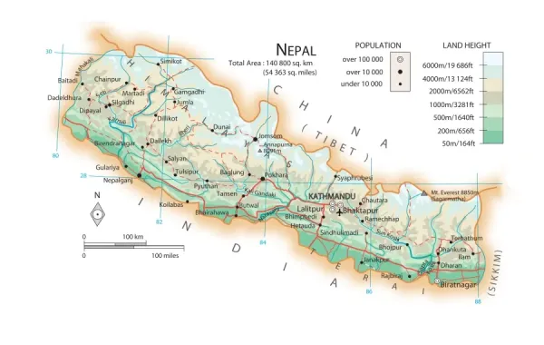 Physical Map Of Nepal