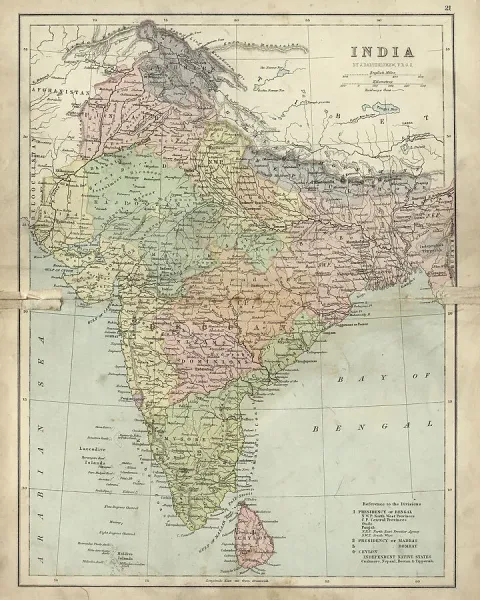 Jigsaw Puzzle of Antique damaged map of India 19th Century