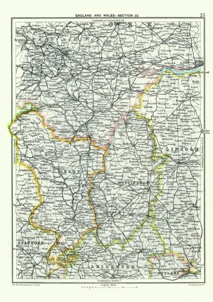 Alte Karte aus dem West-Jorkshire und den Städten Derby und