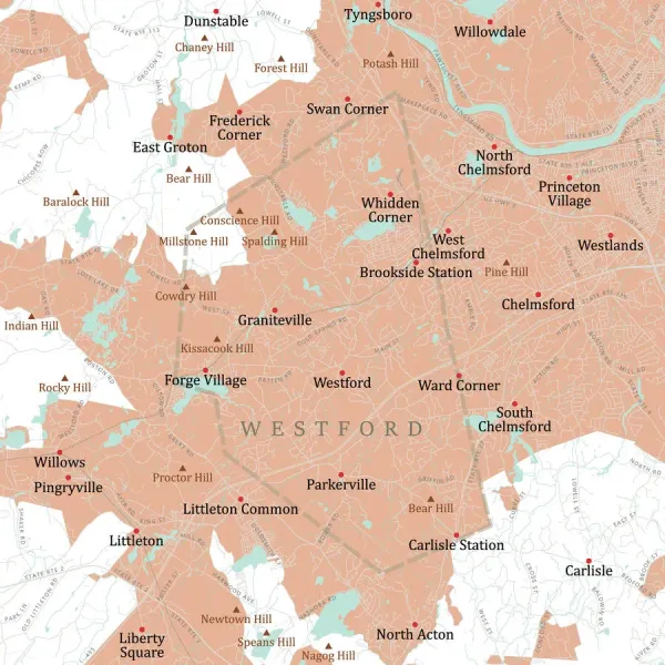 Street Map Of Westford Ma Westford, MA Political Map – Democrat