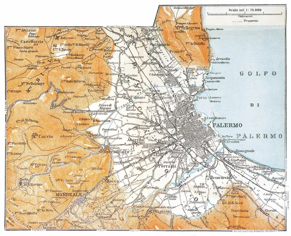 Jigsaw Puzzle of Map of the Gulf and city of Palermo , Italy 1893