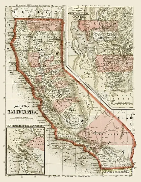 Jigsaw Puzzle of Map of the state of California, USA 1865