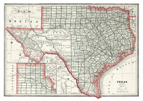 Map of the state of Texas, USA 1883 Our beautiful Wall Art and Photo ...