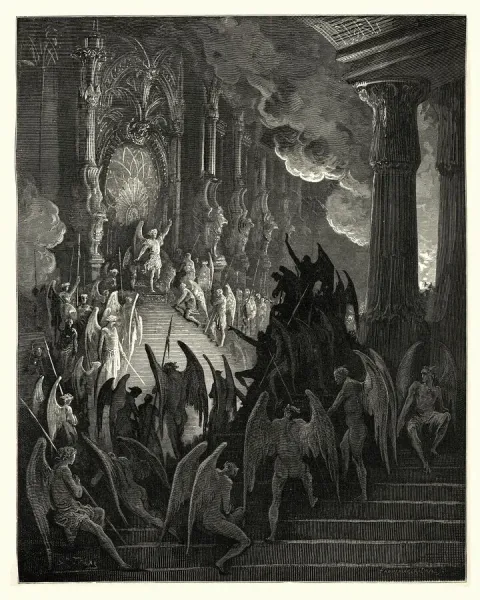 Paradiesverlust des Milton Hoch auf einem thron der