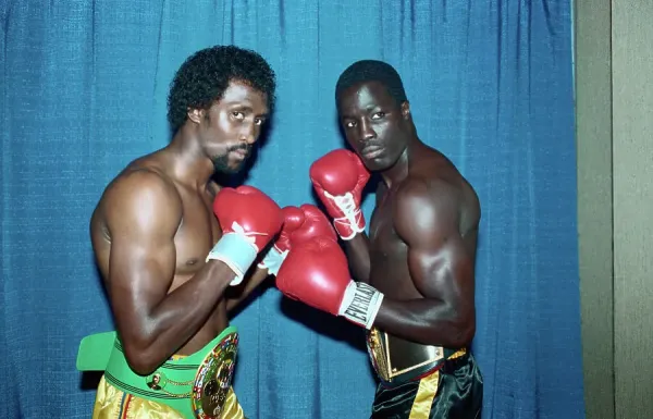 Framed Print of Thomas Hearns and James Shuler in Boxing Pose