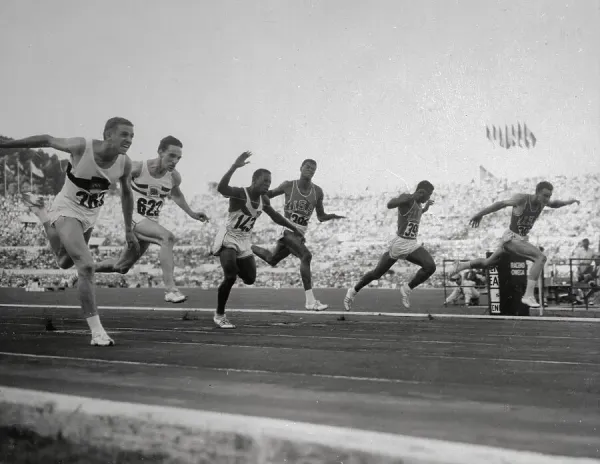 Framed Print of View of Runners Crossing Finish Line