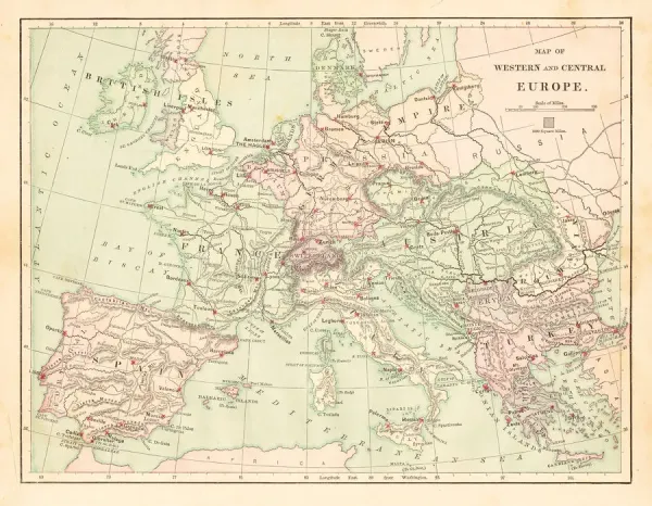 Western and Central Europe map 1881 Our beautiful Wall Art and Photo ...