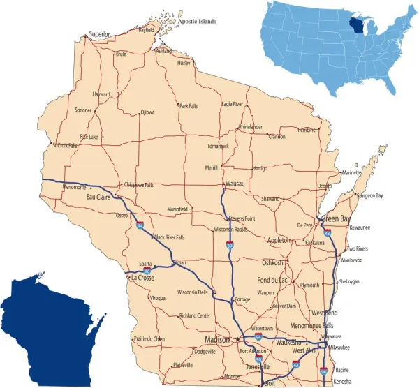 Wisconsin road map Our beautiful Wall Art and Photo Gifts include ...