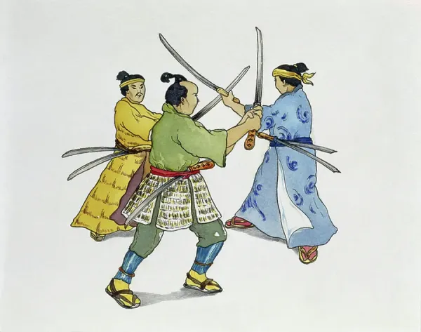 Jigsaw Puzzle of Asia, Japan, Drawing depicting three Samurai