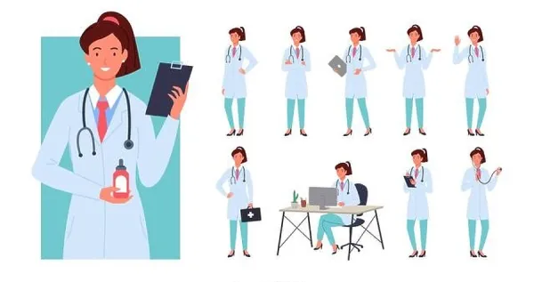 Doctor female poses infographic set Our beautiful Wall Art and Photo ...