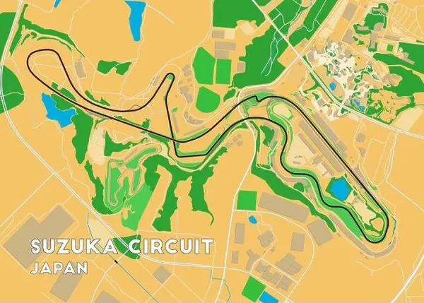 Japan Suzuka Circuit map art An illustrated map of