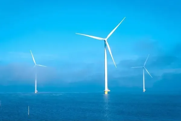 Offshore Windmill farm in the ocean Westermeerwind park