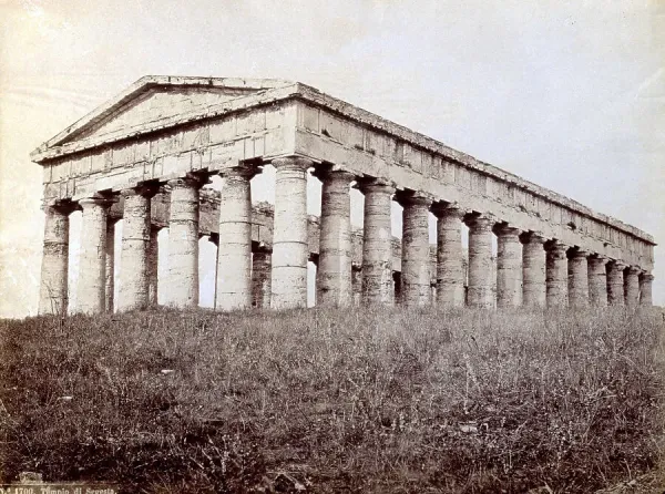 The greek temple of Segesta standing by itself on a grassy