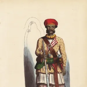 Indian Sepoys in uniform. Handcoloured copperplate drawn