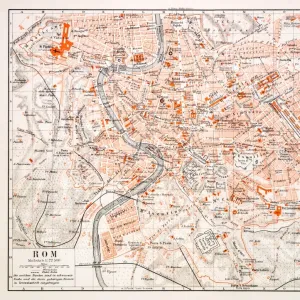Map of Rome, capital city of Italy, lithograph available as Framed ...