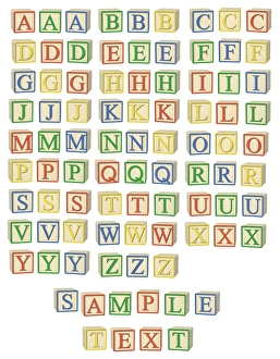 Letters on wooden building blocks for the design of