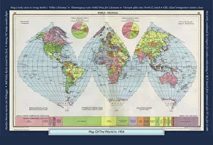 Historical World Map 1954 Art Prints, Posters & Puzzles