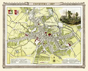 Historic Coventry Map Art Prints, Posters & Puzzles