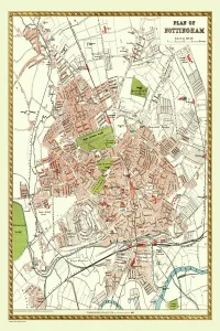 Old Map Of Nottingham Art Prints, Posters & Puzzles